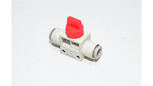 SMC VHK3-08F-08F-R inline type 3-port finger valve with 8mm quick connections and red cap