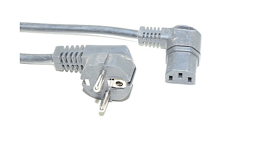 Power cable, CEE 7/7 angled male (Schuko), C13 angled female, black