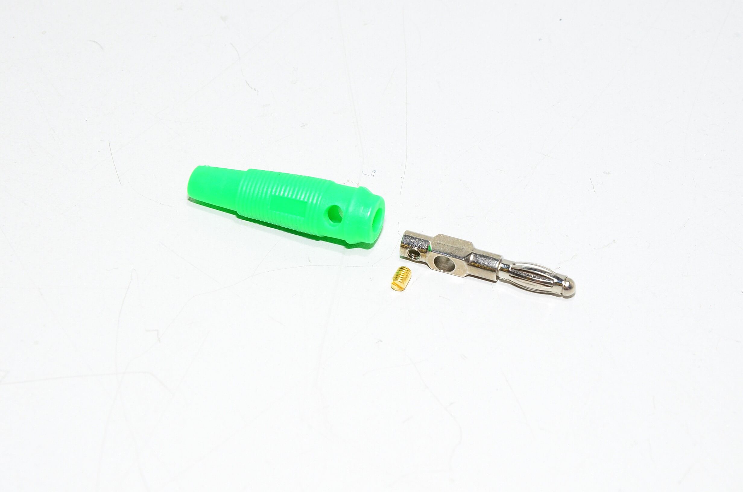 4mm green male banana plug, straight, solder/screw type, spliceable *new*