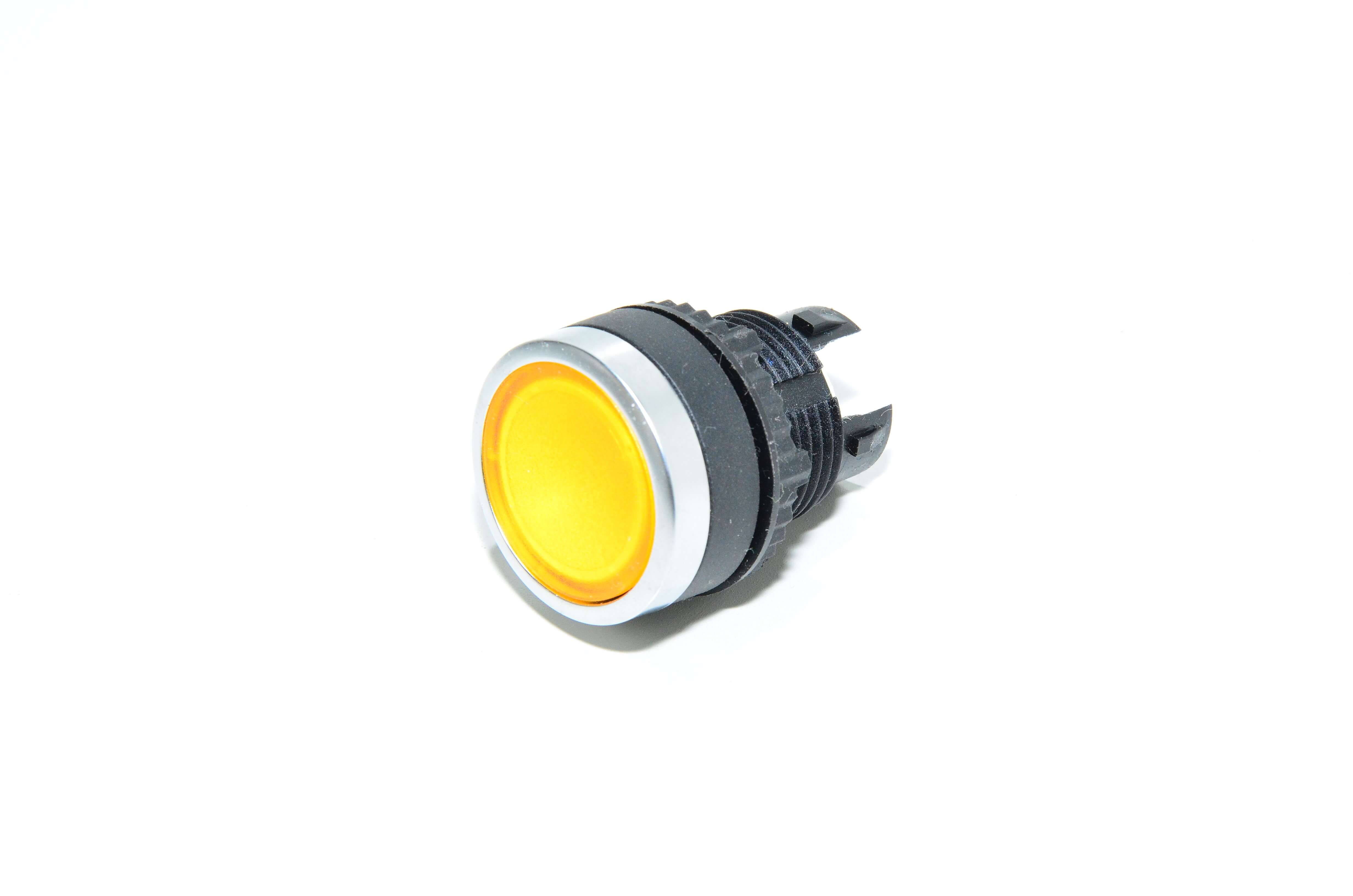 Baco 22mm diameter Auxibloc Plus series L21AH40 illuminated yellow flush momentary pushbutton ...