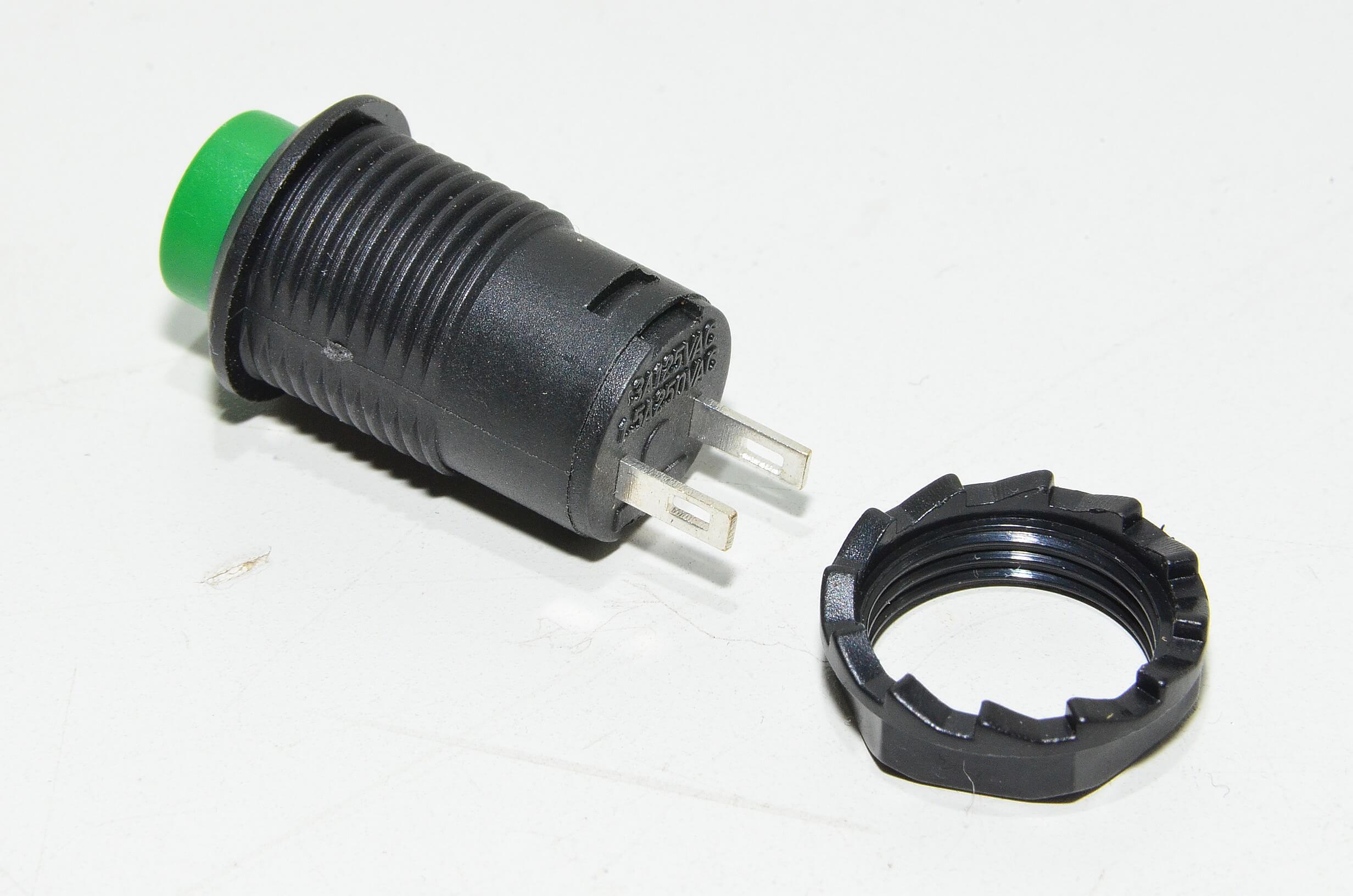 Non-latching pushbutton NO contacts 1,5A 250VAC green, plastic housing ...
