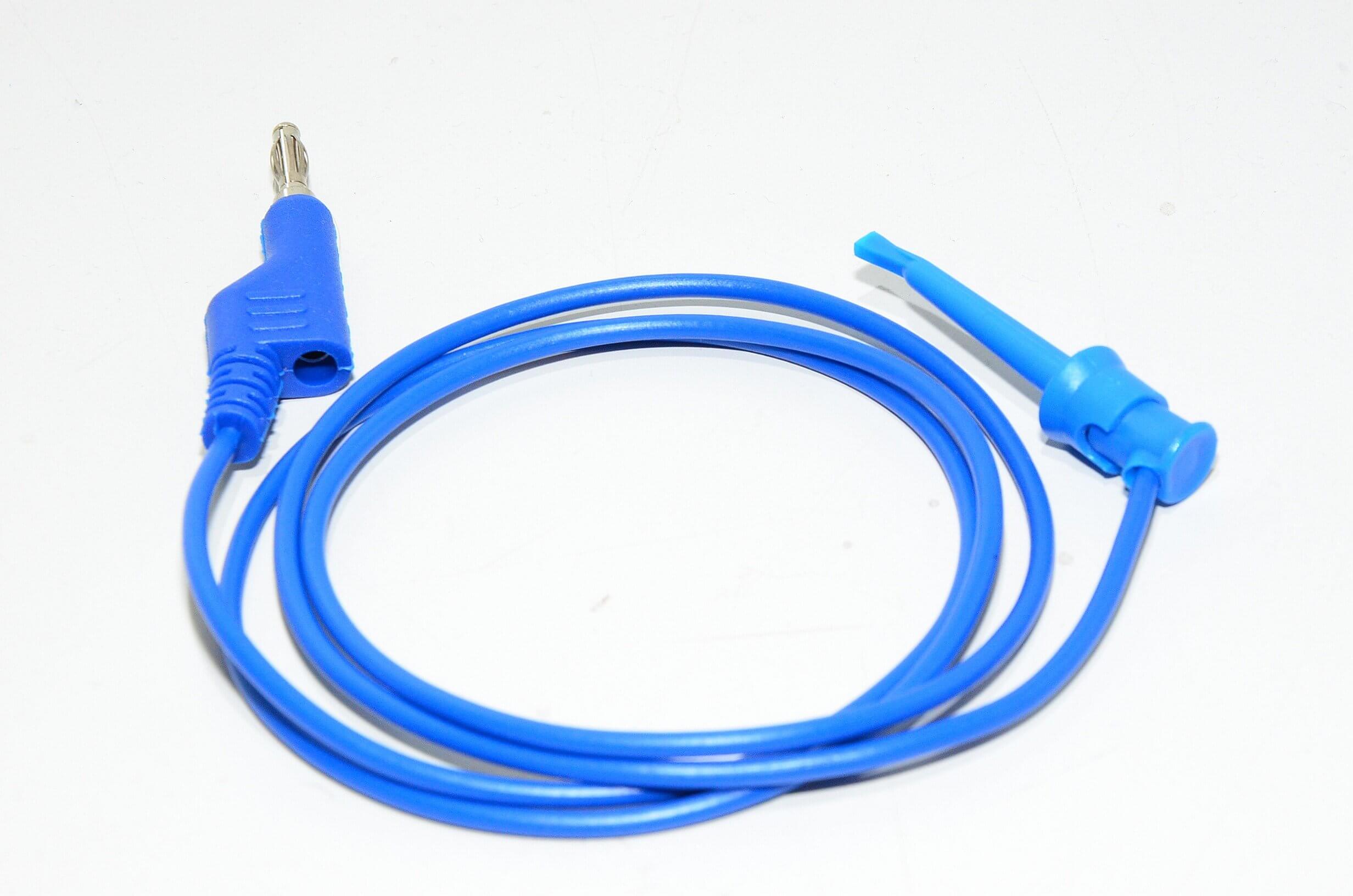 4mm banana plug, stackable - small spring loaded test hook, blue, 1m ...
