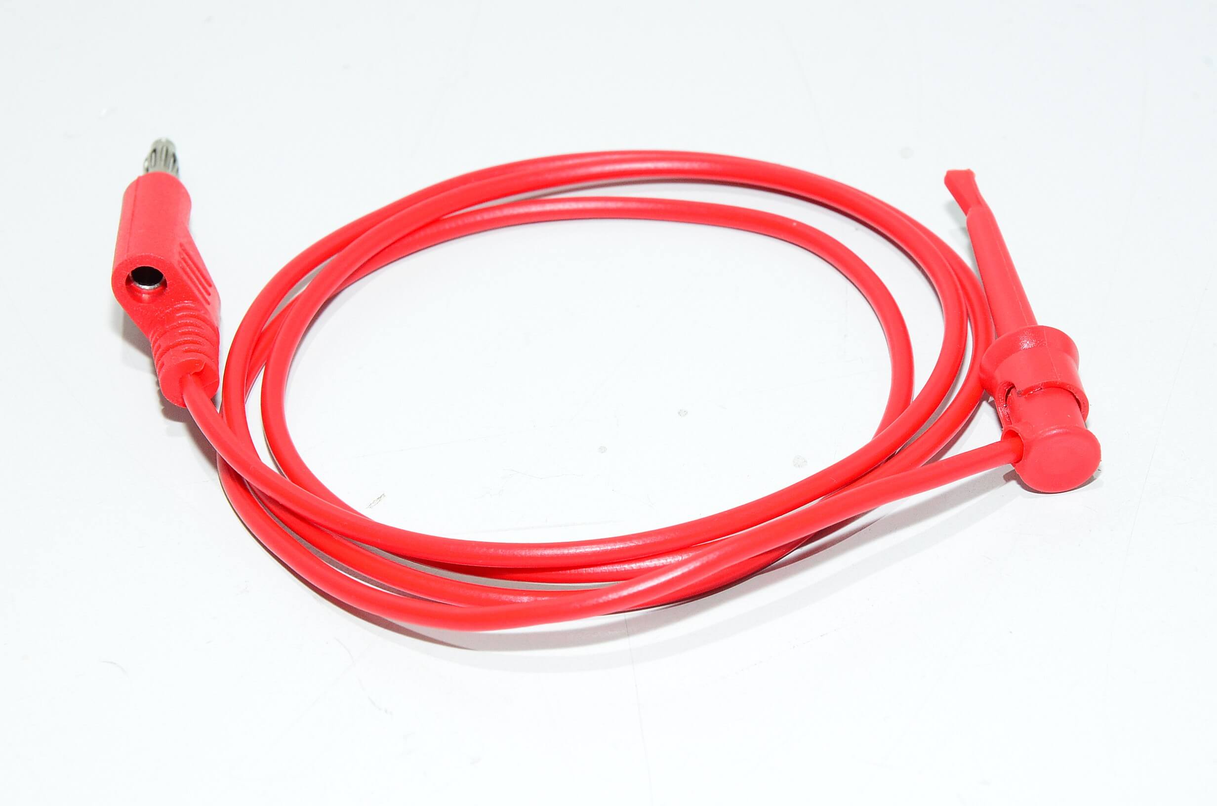 4mm banana plug, stackable - small spring loaded test hook, red, 1m ...