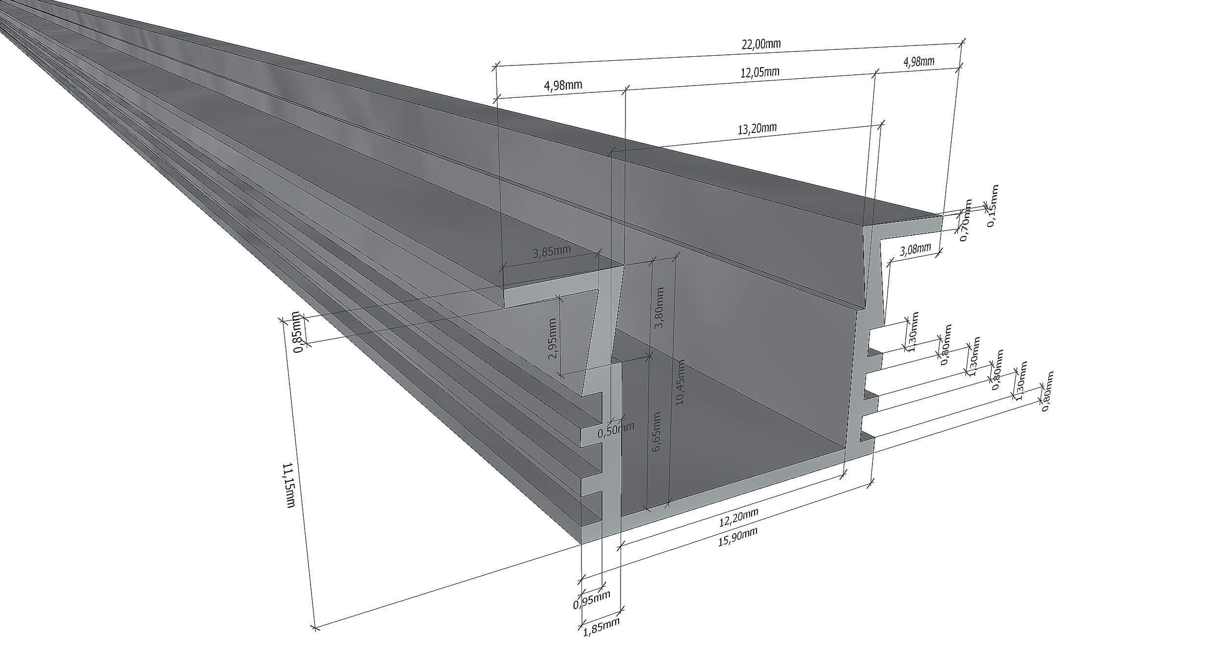 SS2122 aluminum LED strip installation profile, flush mount, 2500mm *new*