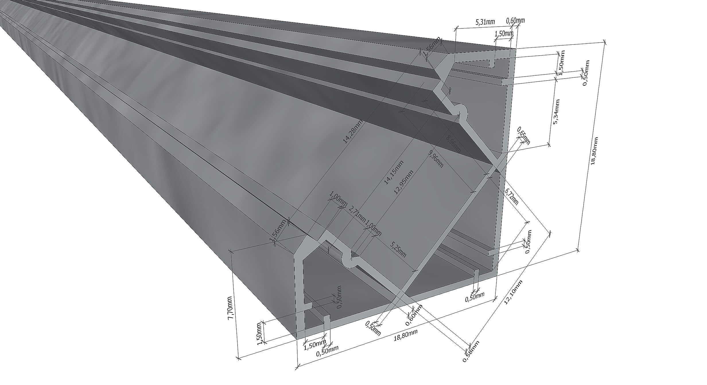 SS8181 aluminum LED strip installation profile, 45° angle surface-mount ...