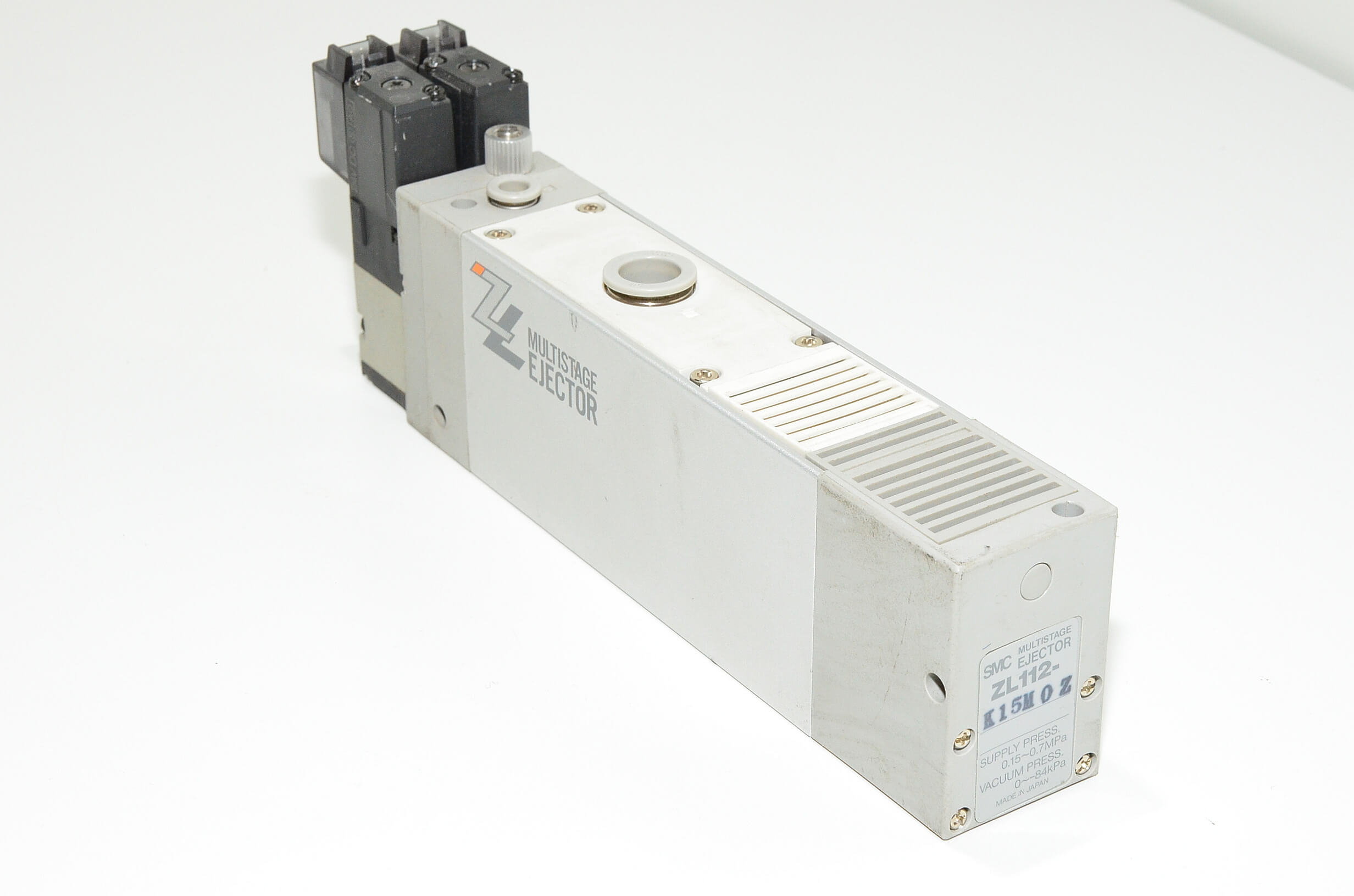 SMC ZL112-K15MOZ multistage ejector with 1,2mm nozzle, 24VDC solenoid valve operated suction and ...