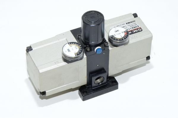 SMC EVBA1110-F02G booster regulator with 2x G27-20-R1 pressure gauges