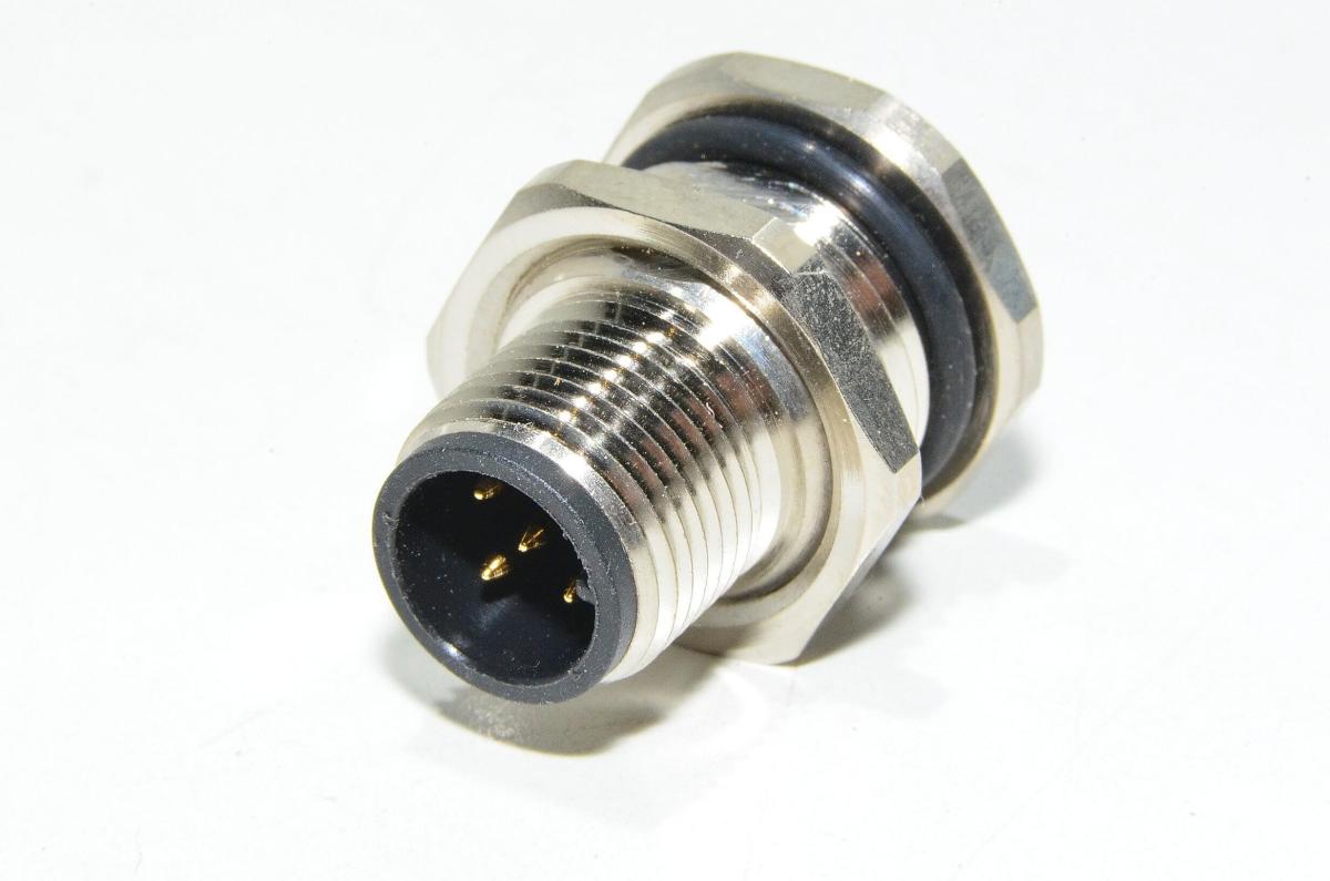 M12 panel mount A-coded 5-pin male rear mounting metal sensor connector ...