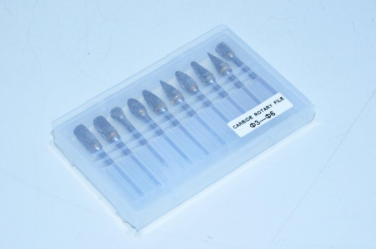 10x tungsten carbide rotary file set with 30x3mm shaft *new*