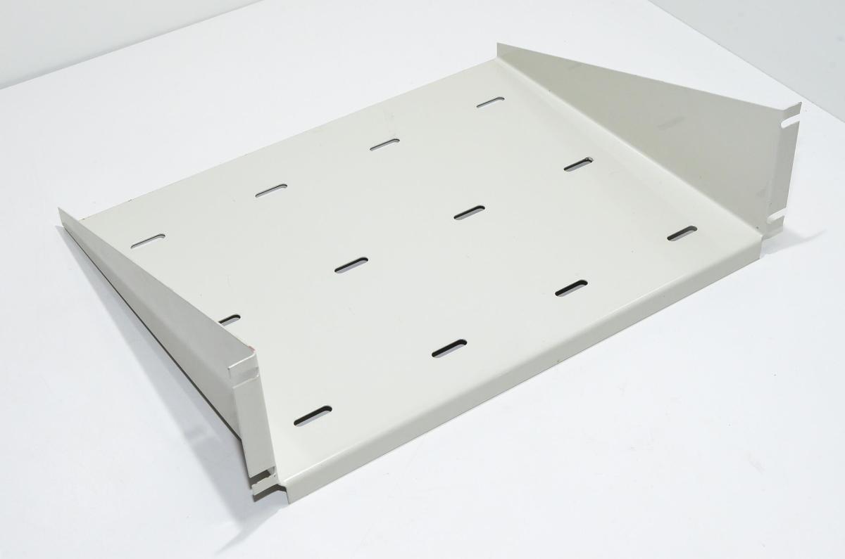 19" 3U 482x300x133mm white steel rack shelf with rounded holes and 4x ...