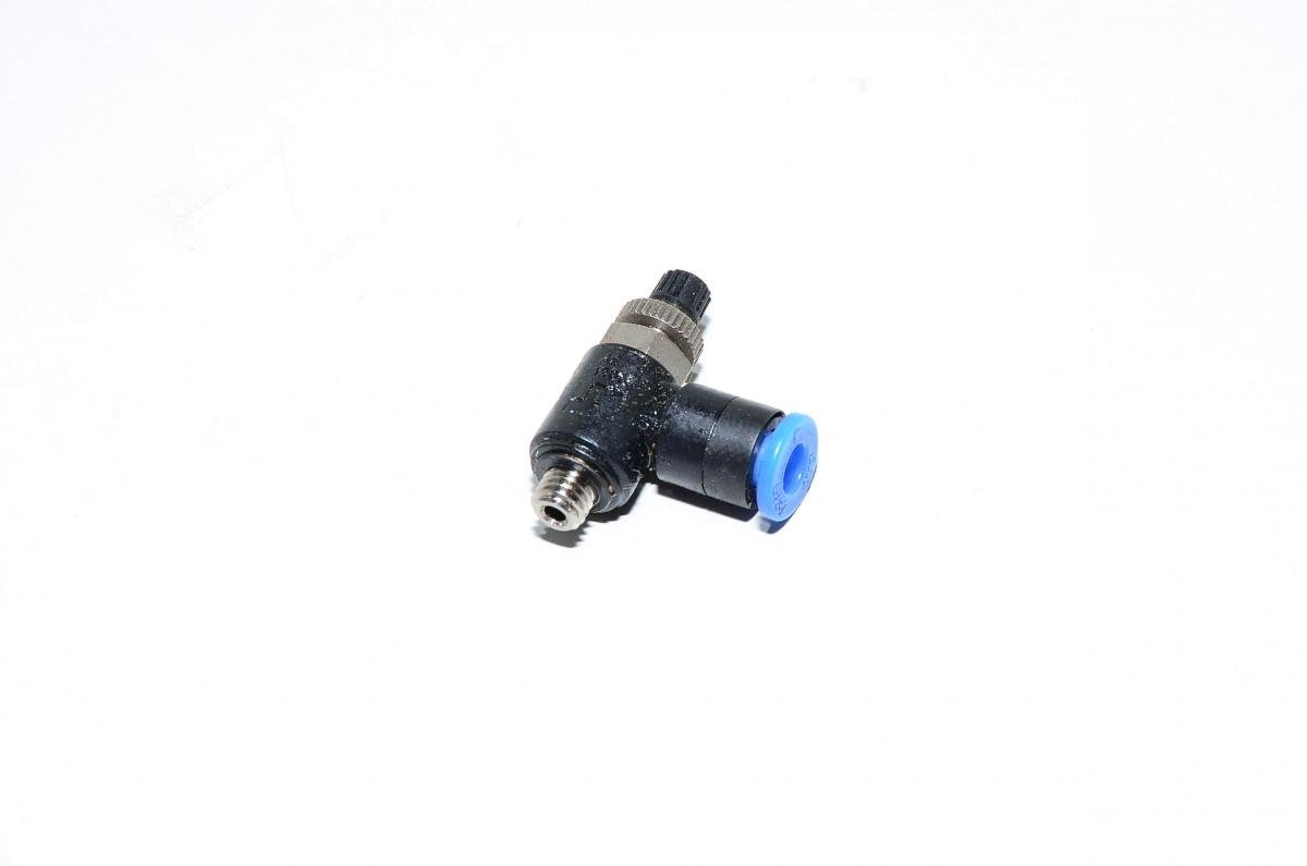 SMC AS1201F-M5-04 black elbow type meter-out speed controller with M5x0.8 threaded port and 4mm ...